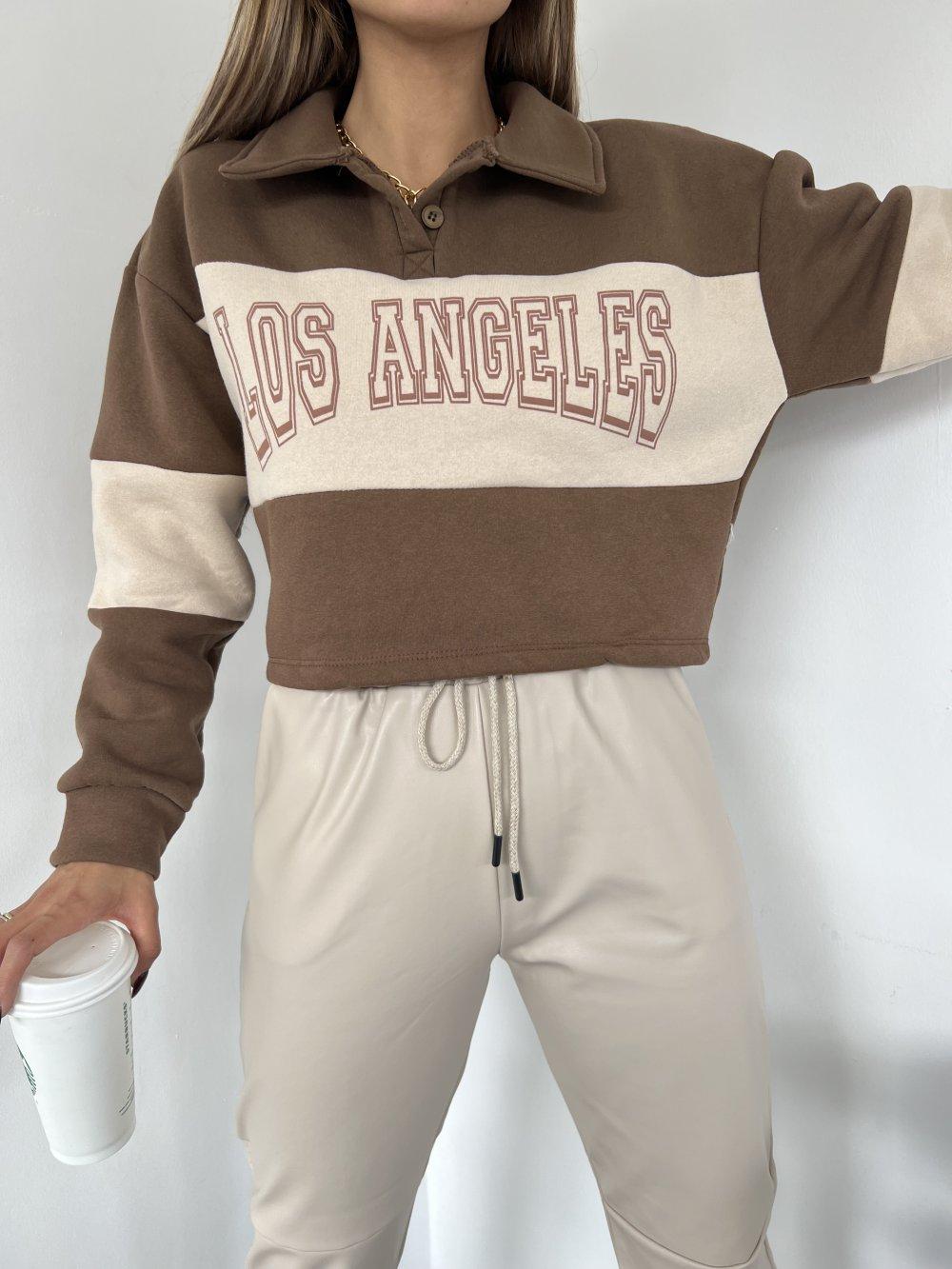 Los Angeles Baskı Polo Yaka Sweat 0382 Kahverengi Modelleri En Uygun ...